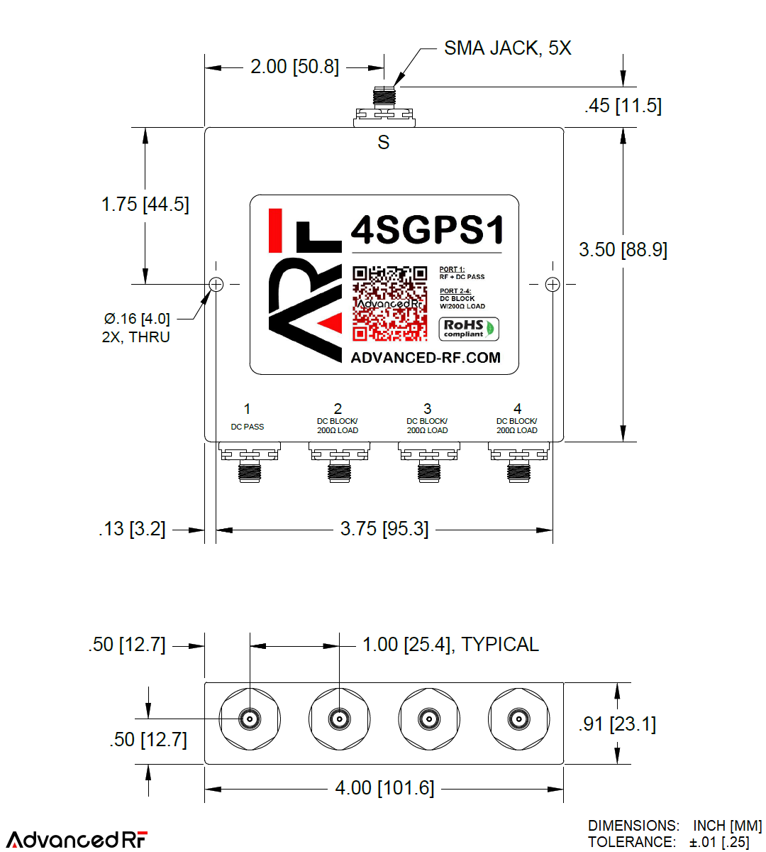 4-WAY GNSS/GPS DIVIDER/COMBINER, SMA, 4SGPS1